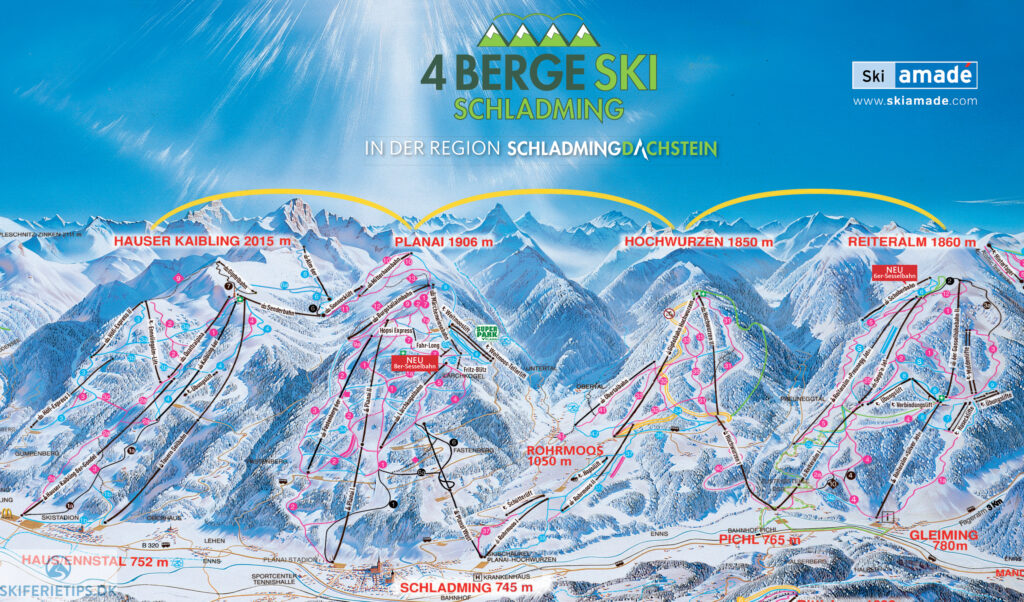 Schladming Pistekort: 123 km Pister og Snowparks - Se Kortet